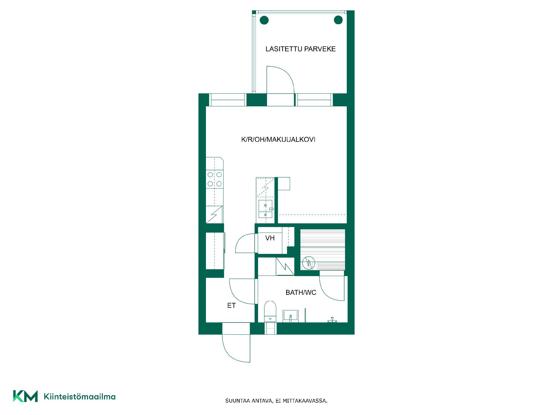 1h, kk, vh, ph, s lisäksi lasitettu parveke, Pultrantie 20, Pohja ...